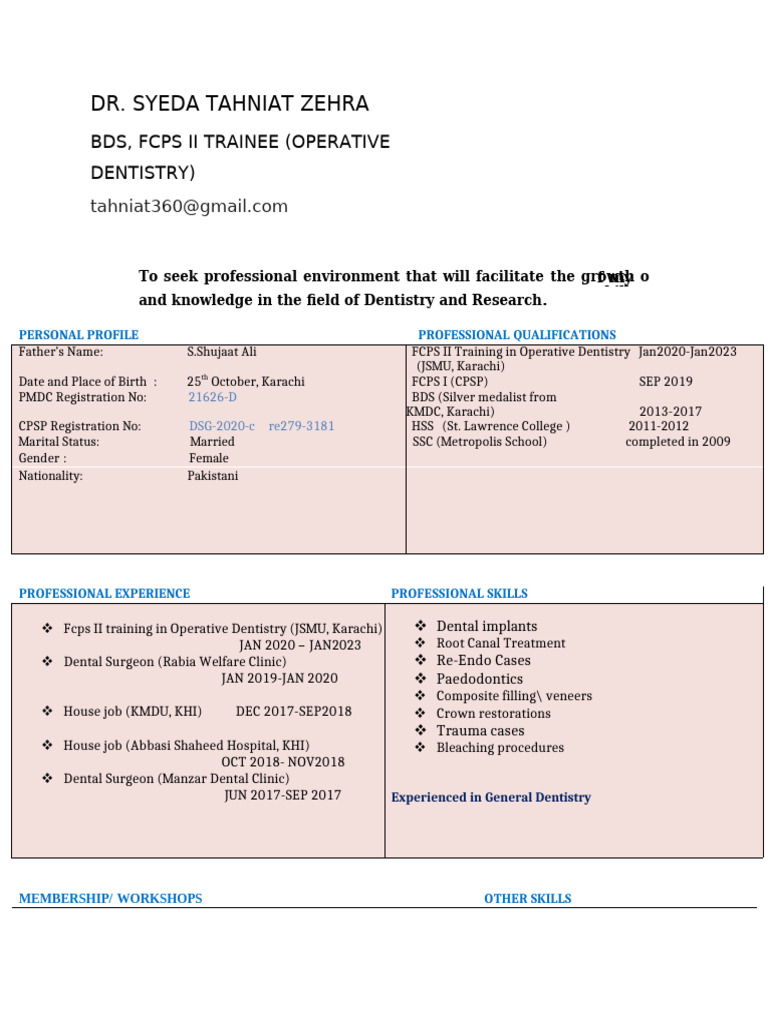 DR Muhammad Farooq KamranCV DENTIST | PDF | Dentistry | Dental Degree