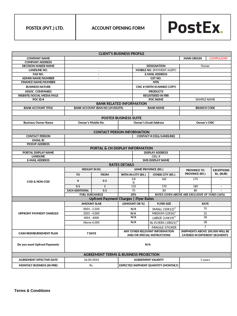 Postex Call Courier - Merchant Onboarding Form MOU New | PDF | Insurance