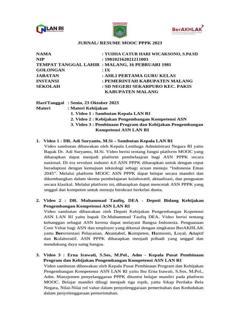 Jurna - Resume MOOC - 2023 - Yudha Catur Hari Wicaksono | PDF | Politik