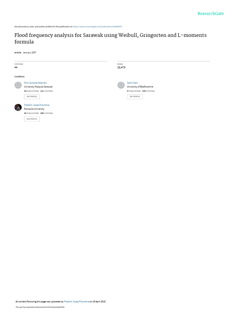 Flood Frequency Analysis For Sarawak Using Weibull | PDF | Probability Distribution ...