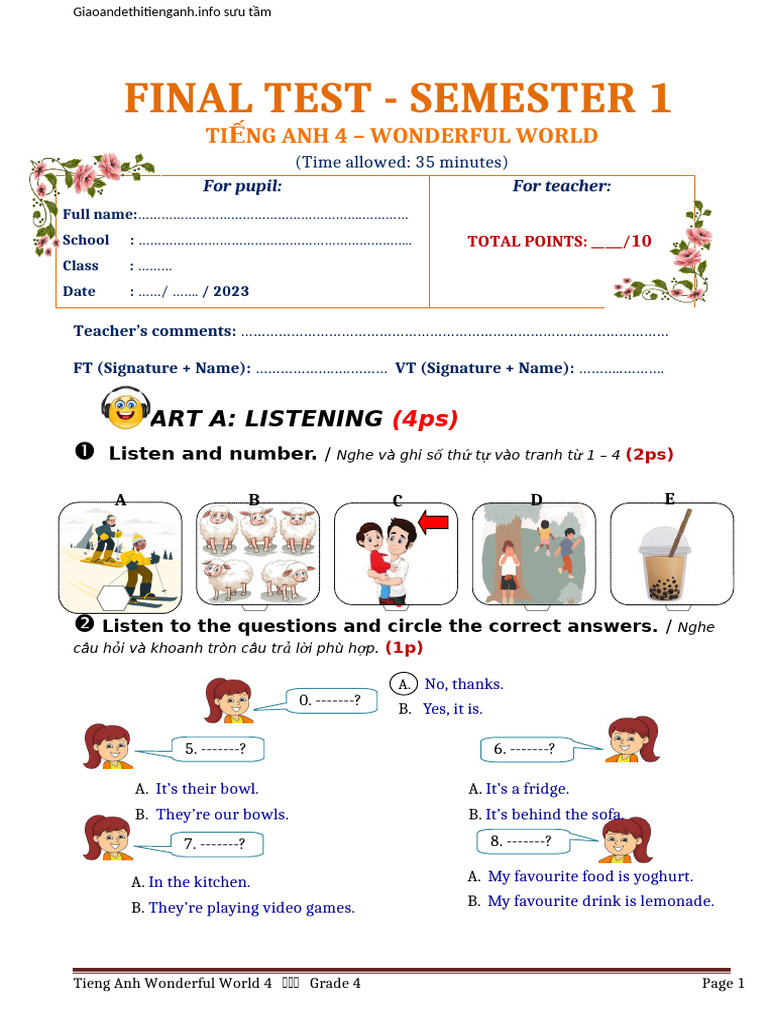 Đề HK 1 (4 Kỹ năng) | PDF