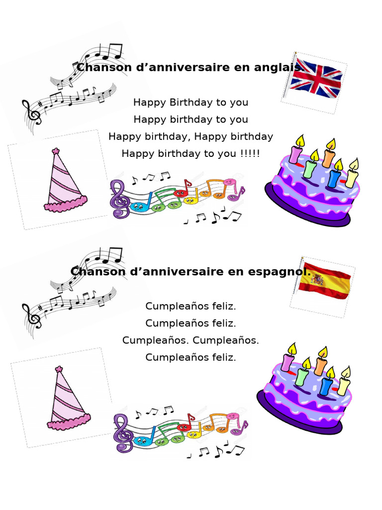 Joyeux Anniversaire Anglais Espagnol | PDF