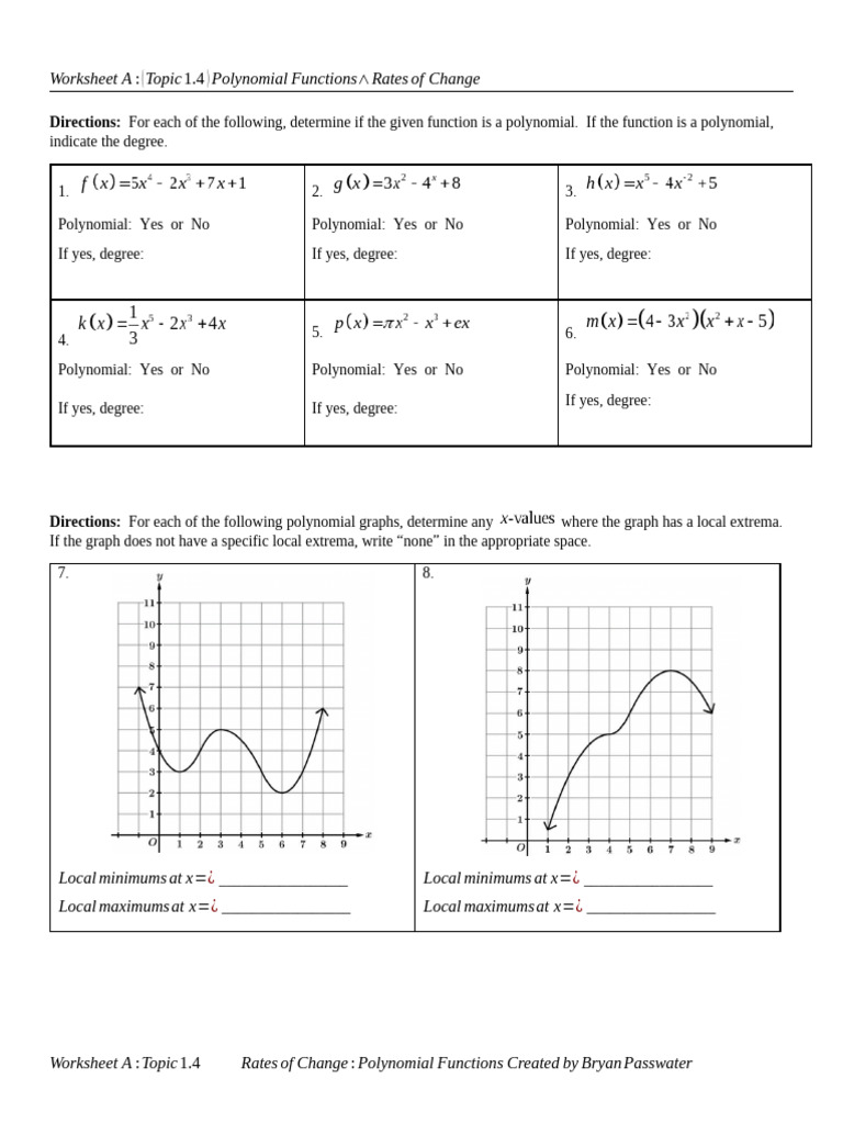1.4 Polynomial Functions and Rates of Change HW | PDF | Derivative ...