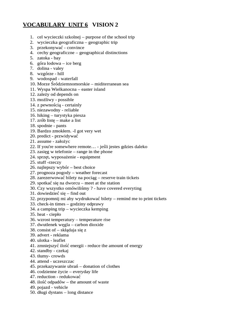 Vocabulary Unit 6 Vision 2 1 | PDF
