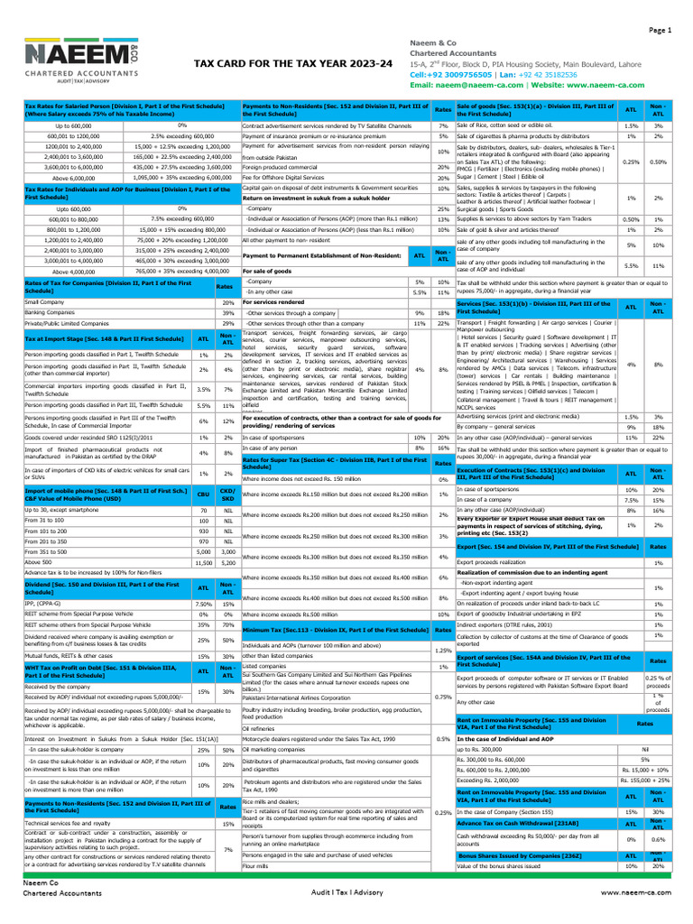 2023-24 Tax Rates Overview for Pakistan | PDF | Taxes | Real Estate ...