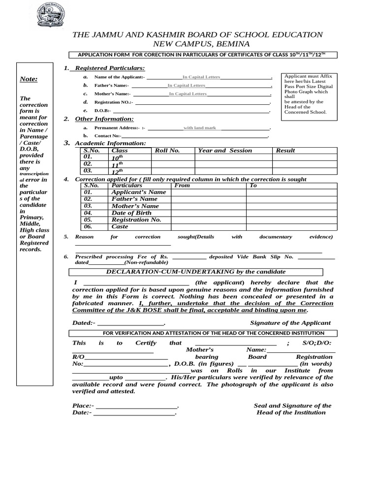 Correction Form | PDF