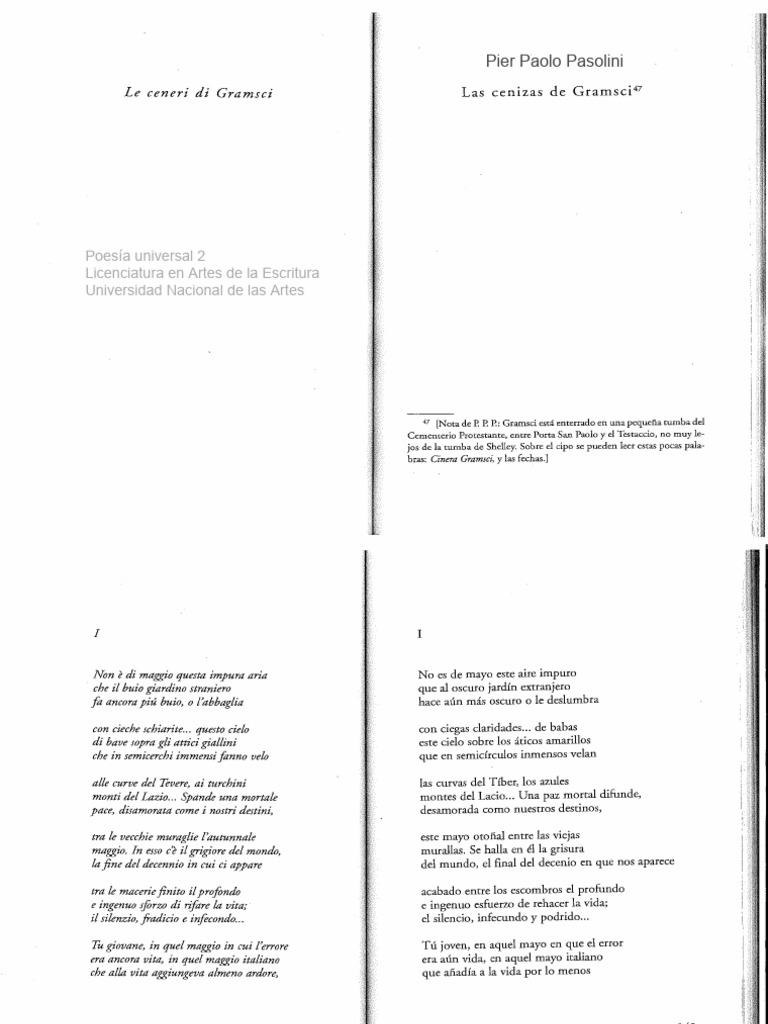 Pier Paolo Pasolini - Las Cenizas de Gramsci (1954) | PDF | Arte