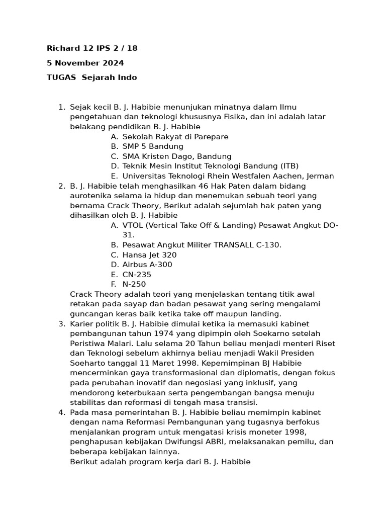 Tugas Sejarah Indonesia Richard 12 IPS 2 | PDF
