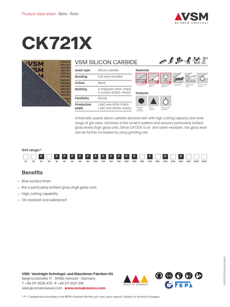 VSM CK721X Abrasive Belt Overview | PDF | Secondary Sector Of The ...