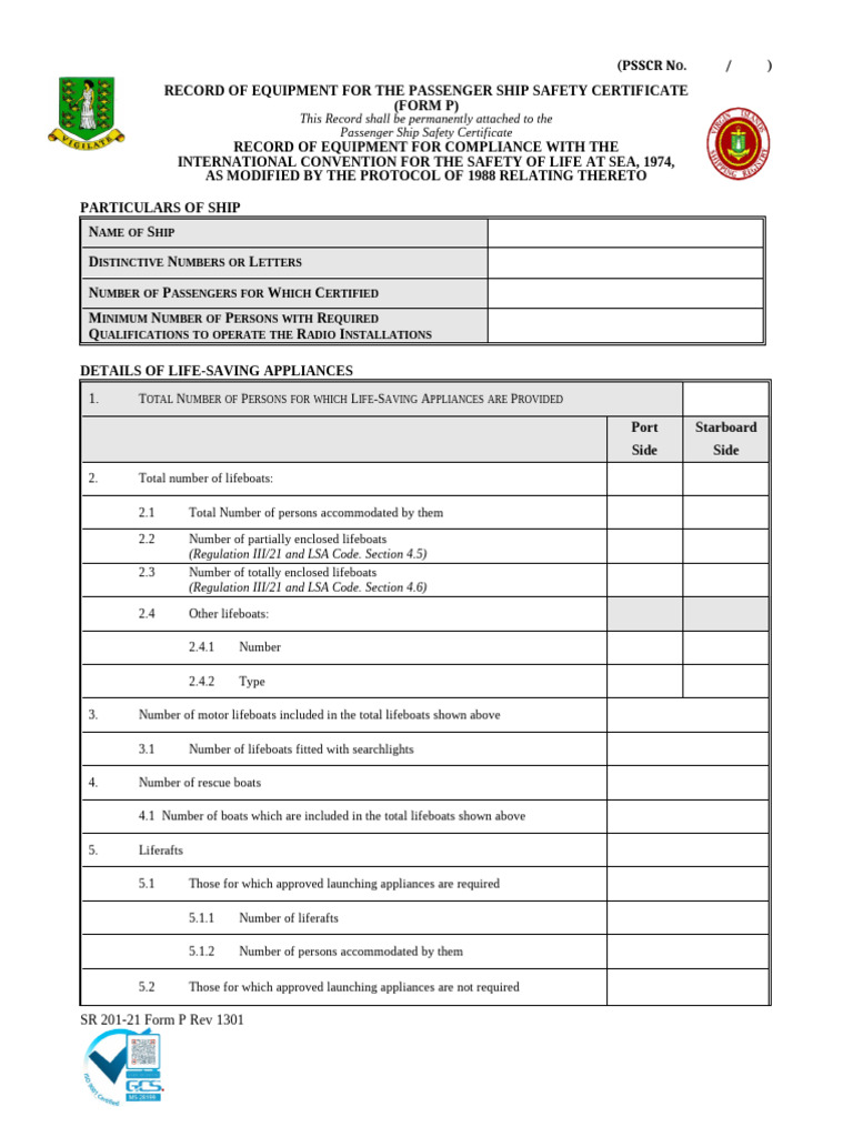 Passenger Ship Safety Equipment Record | PDF | Navigation | Radio