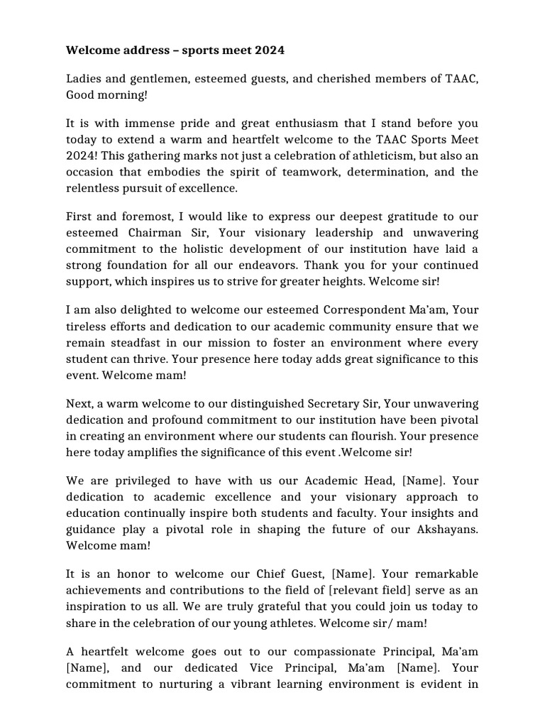 Welcome Address Sperts 24 | PDF