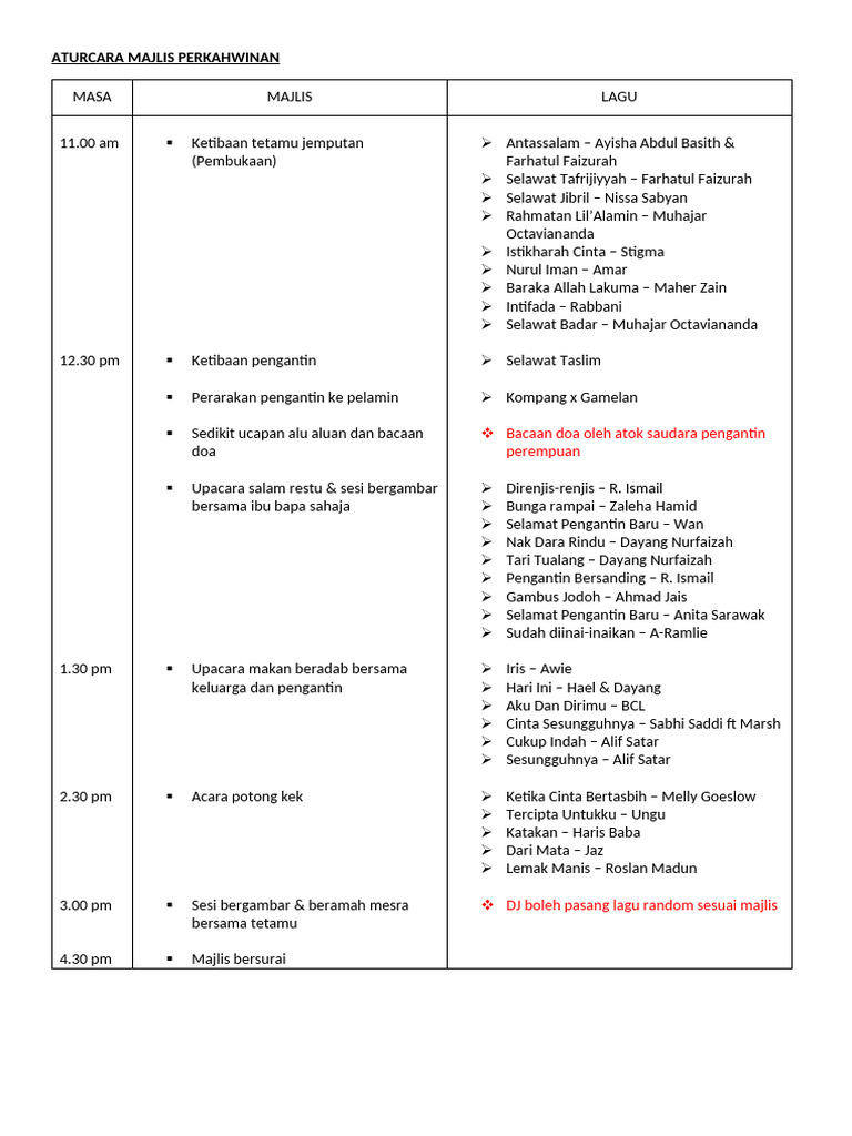 Tentatif Majlis Perkahwinan | PDF