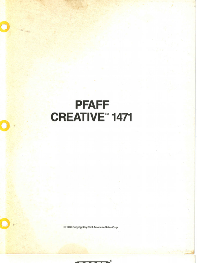 Pfaff Creative 1471 Owner's Manual - Volume 1 | PDF | Sewing Machine ...