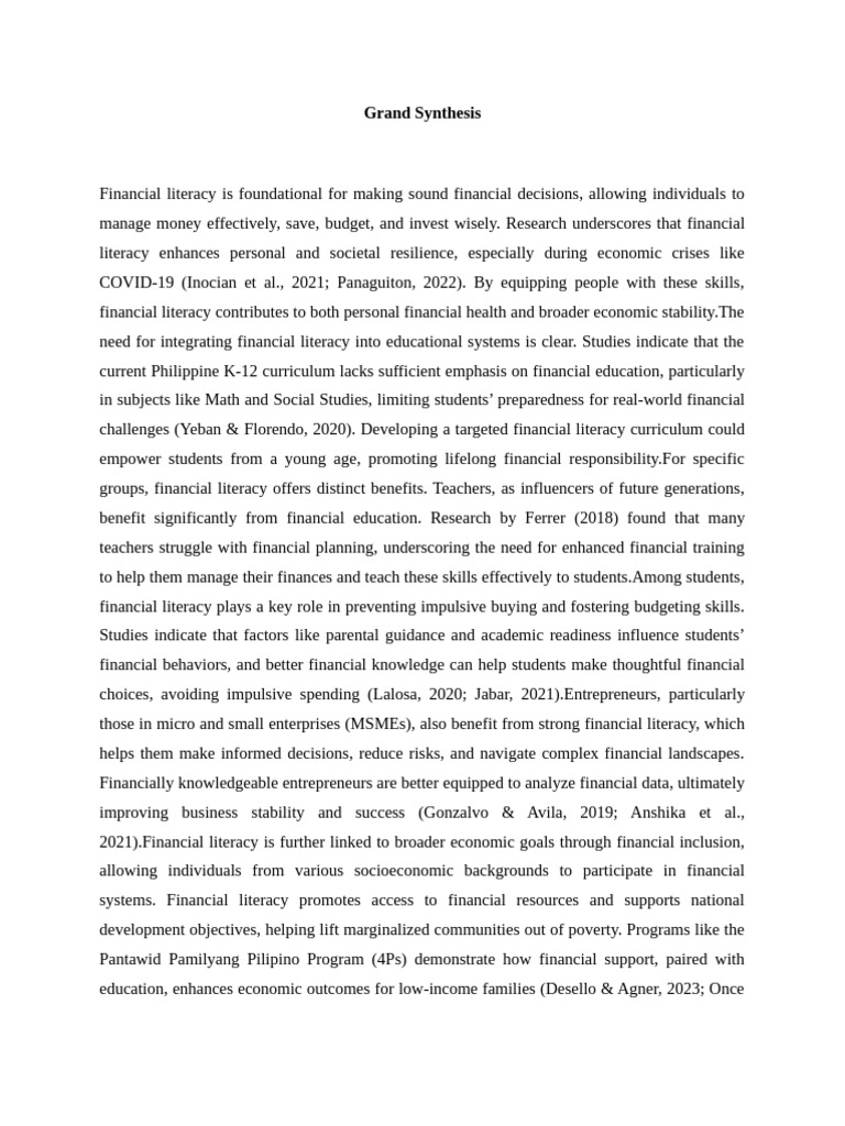 grand synthesis 2 | PDF | Financial Literacy | Literacy
