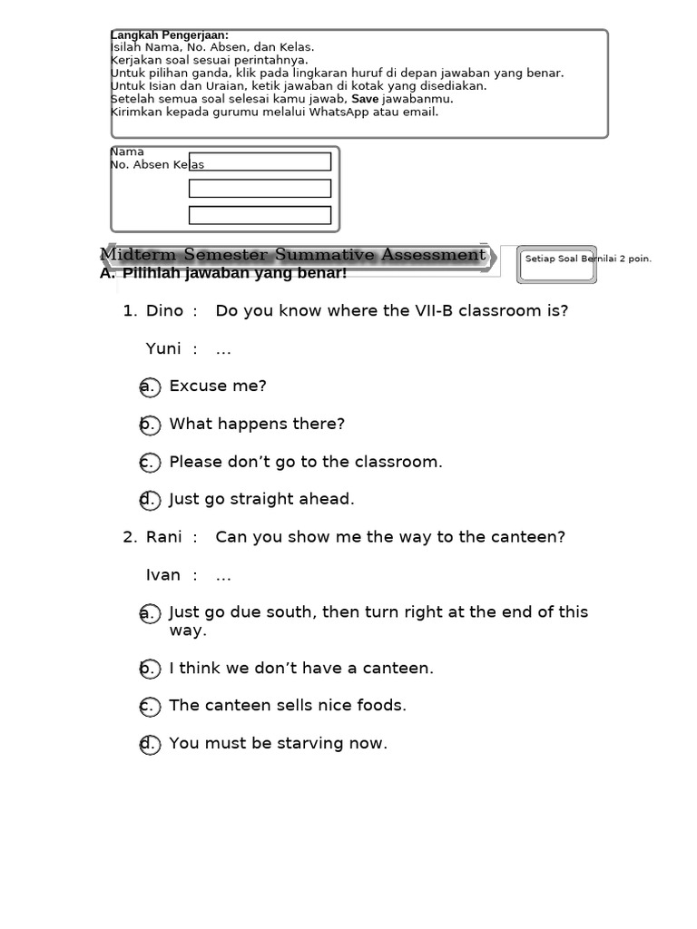 Midterm Semester Assessment Instructions | PDF