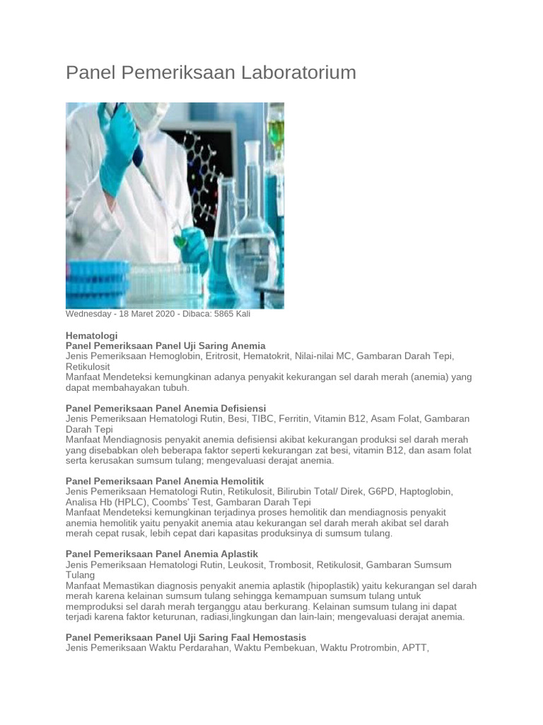 Panel Pemeriksaan Laboratorium Lengkap | PDF