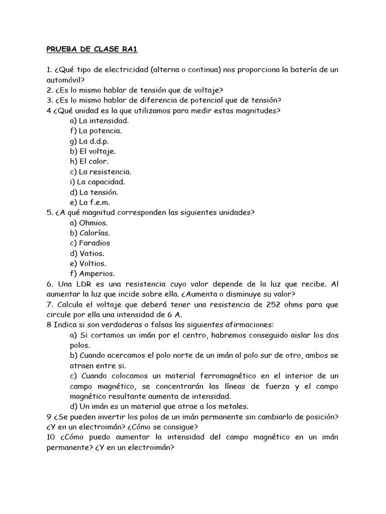 Prueba de Clase RA1 | PDF | Imán | Semiconductores