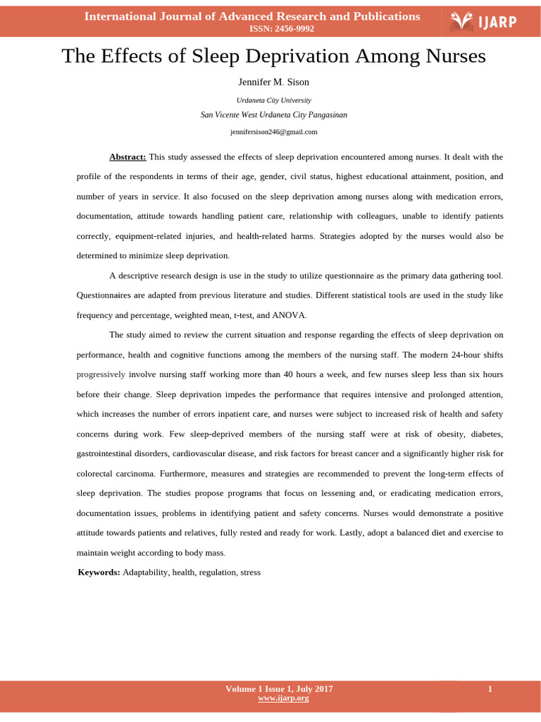 IJARP_Paper_Format | PDF | Shift Work | Sleep Deprivation