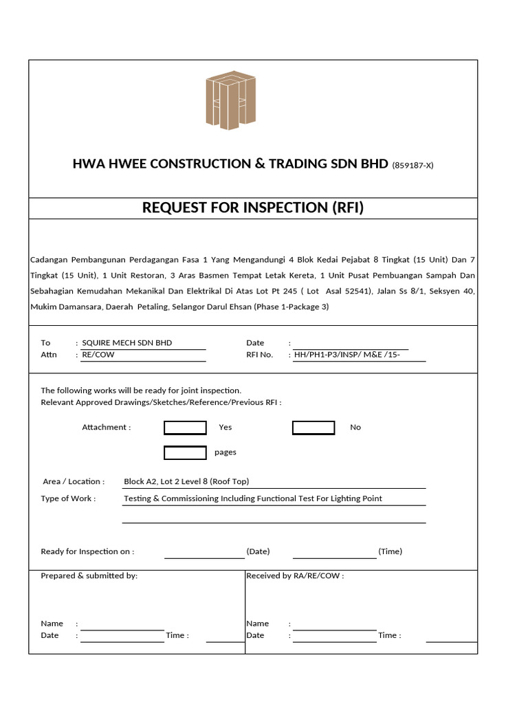 RFI for M&E Inspection Requests | PDF | Science & Mathematics | Computers