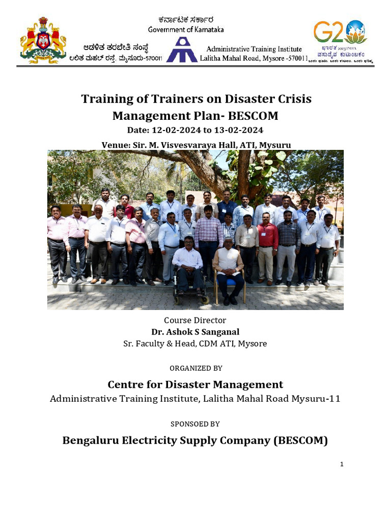 BESCOM Disaster Management Training Report | PDF | Emergency Management ...
