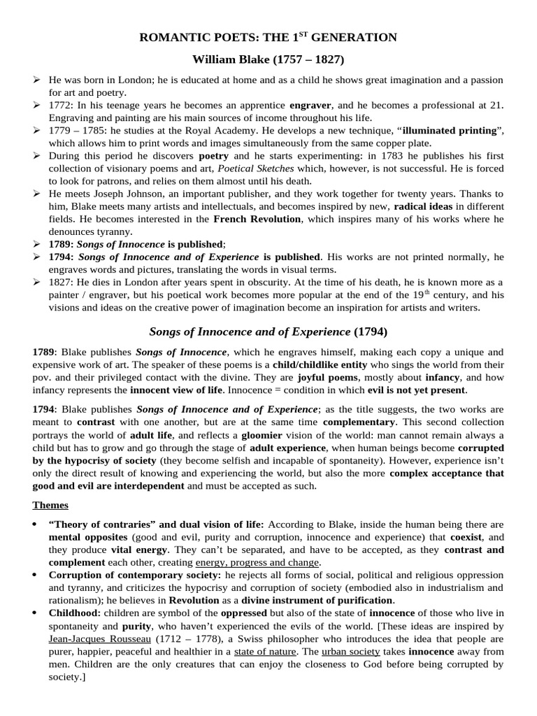4 The Romantic Age - The 1ST GENERATION (Blake, Wordsworth, Coleridge ...