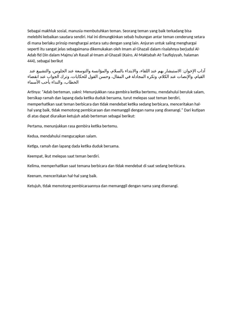 Adab Berteman Menurut Imam Al-Ghazali | PDF