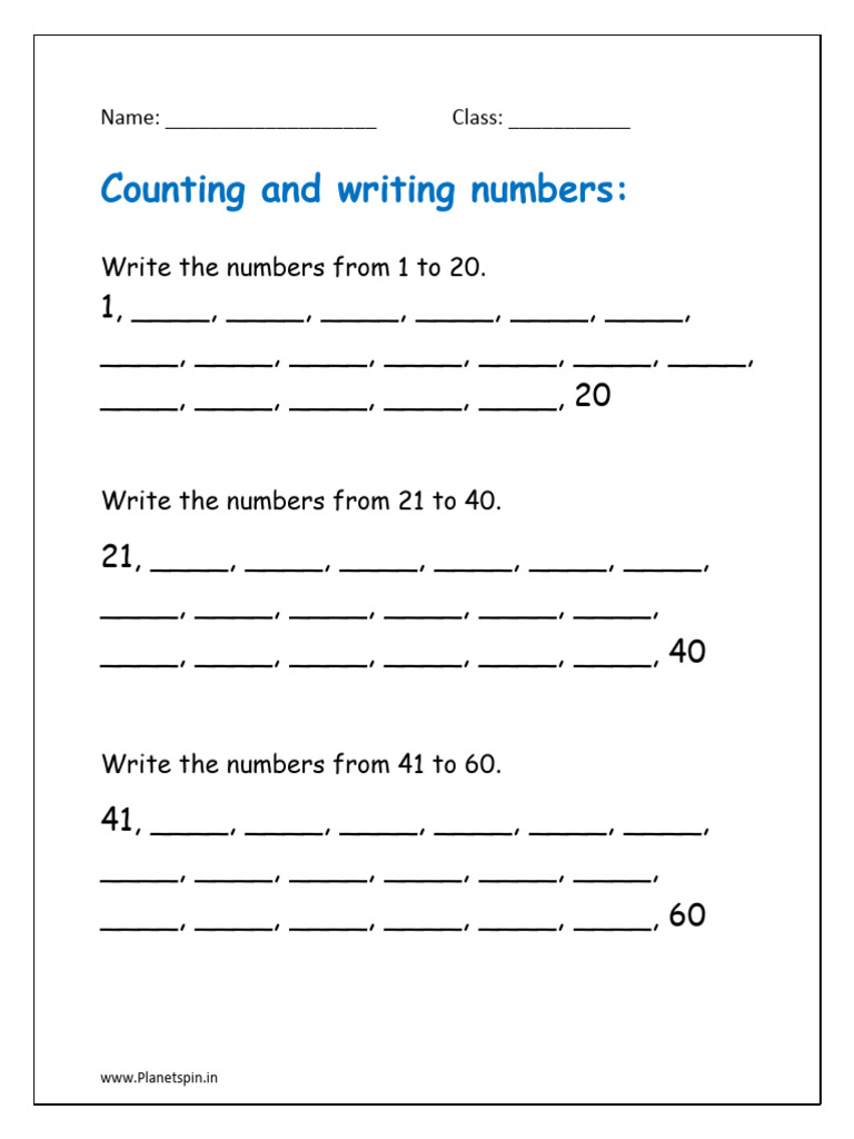 Write Numbers From 1 To 60 Maths Grade1 | PDF