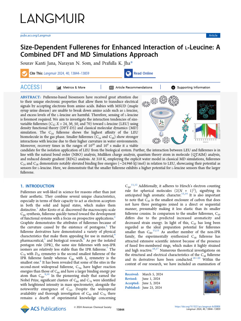 Jana Et Al 2024 Size Dependent Fullerenes For Enhanced Interaction of L Leucine A Combined DFT ...