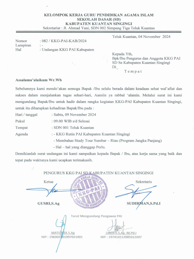 Undangan KKG Pai Kuansing - Nov 2024 | PDF