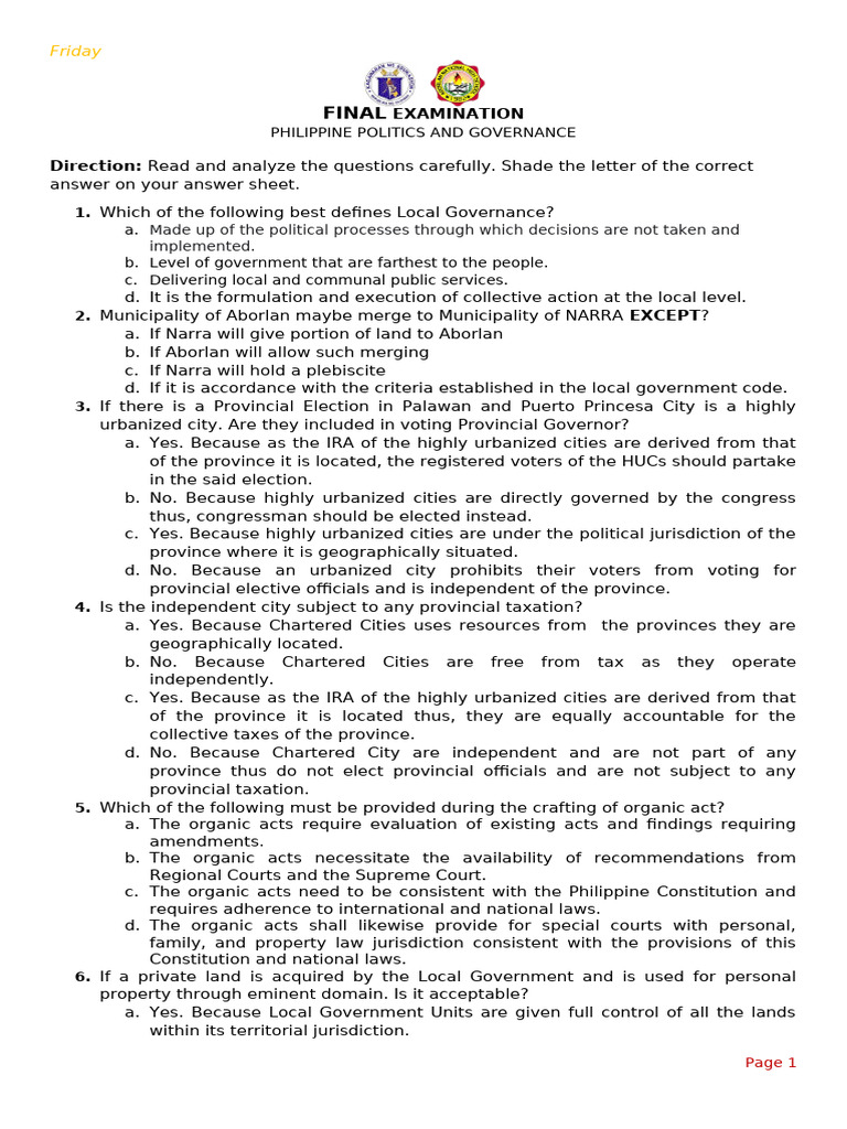 Friday Exam | PDF | Suffrage | Commission On Elections (Philippines)