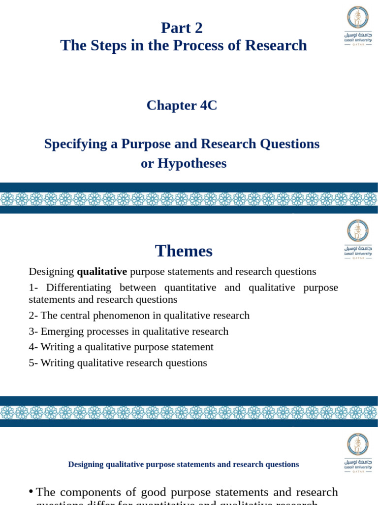 Chapter 4C Specifying A Purpose and Research Questions or Hypotheses | PDF | Qualitative ...
