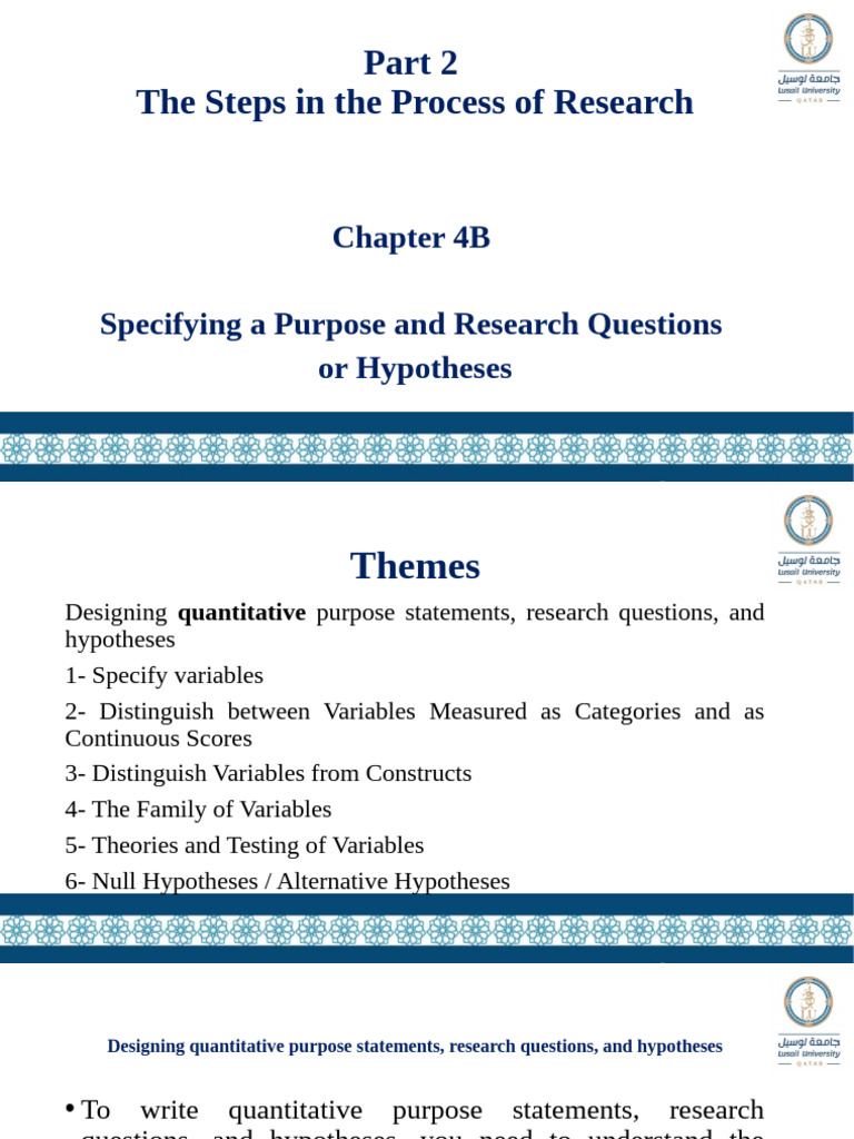 Chapter 4B Specifying A Purpose and Research Questions or Hypotheses | PDF | Hypothesis ...