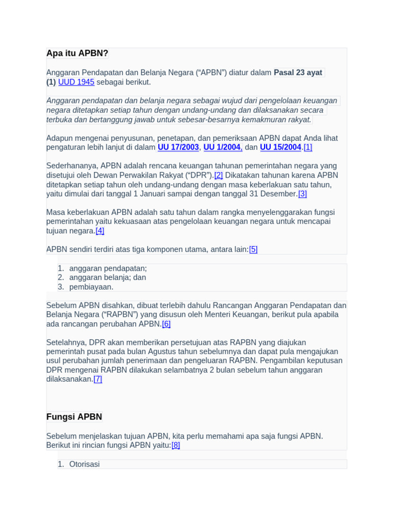 Pengertian Apbn Dan Dasar Hukum Nya | PDF