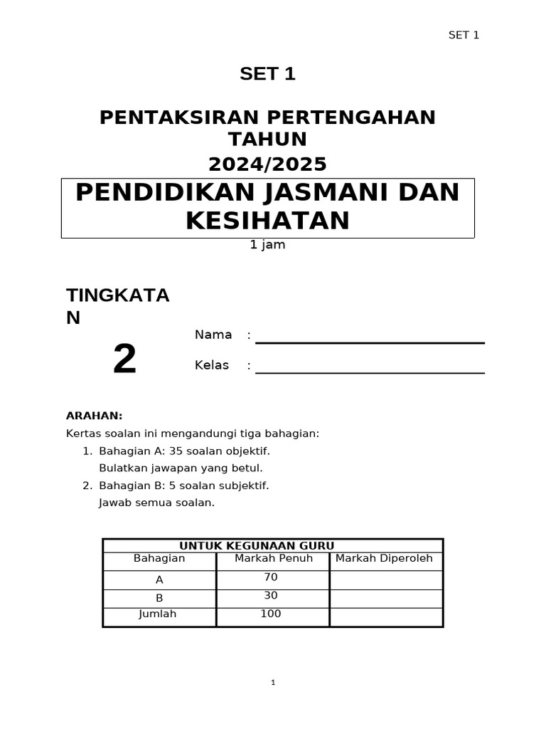TP2677 - 2 Set Pentaksiran Pertengahan Tahun Pendidikan Jasmani Dan Kesihatan Tingkatan 2 PPT ...