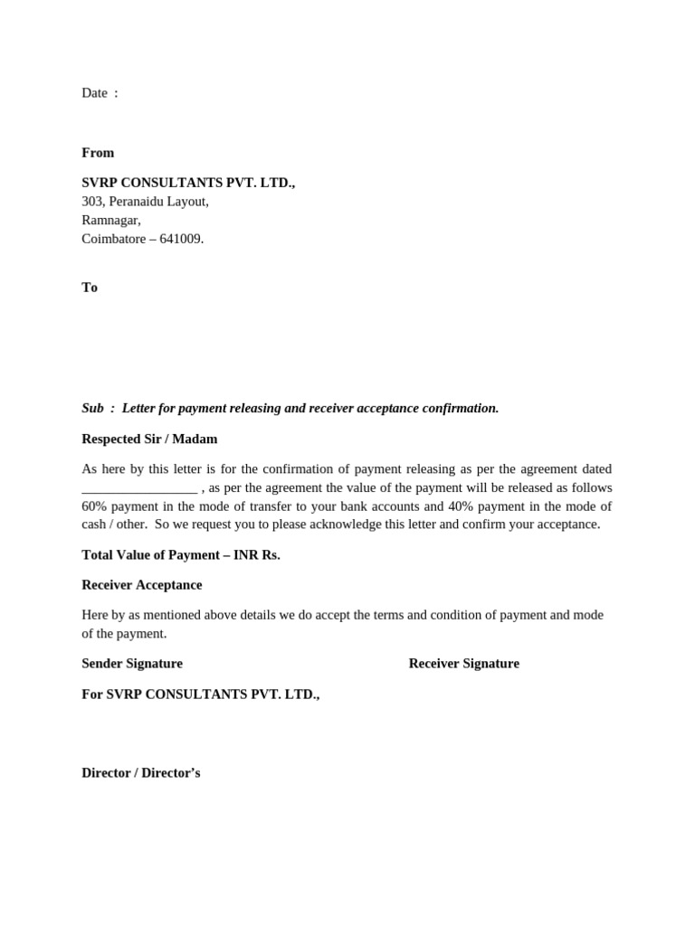 Payment Delivery Confirmation Letter | PDF