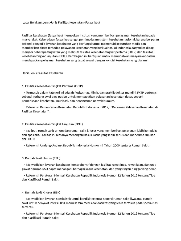 Latar Belakang Jenis Fasyankes | PDF