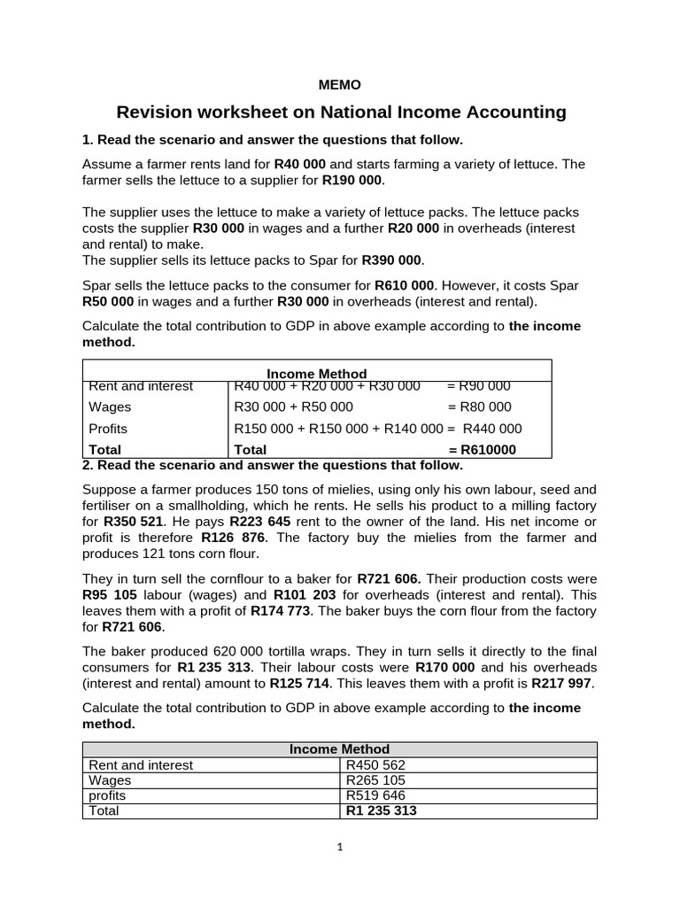 MEMO Revision Worksheet On National Income Accounting | PDF | Gross ...