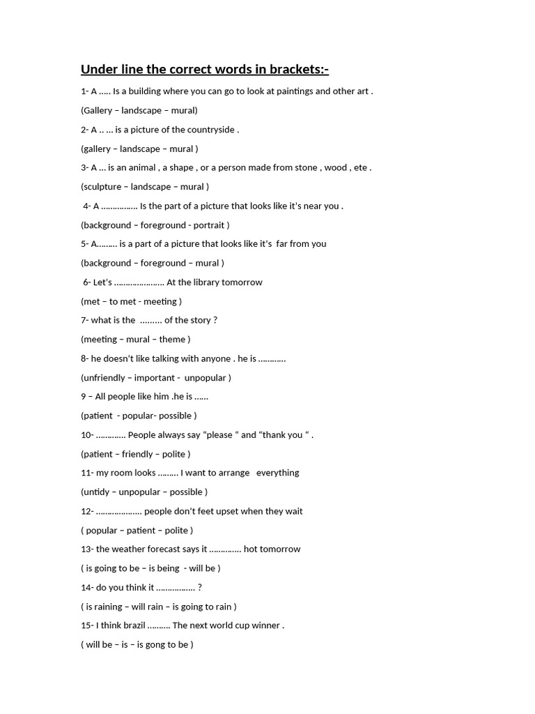 Under Line The Correct Words in Brackets | PDF | Games & Activities ...