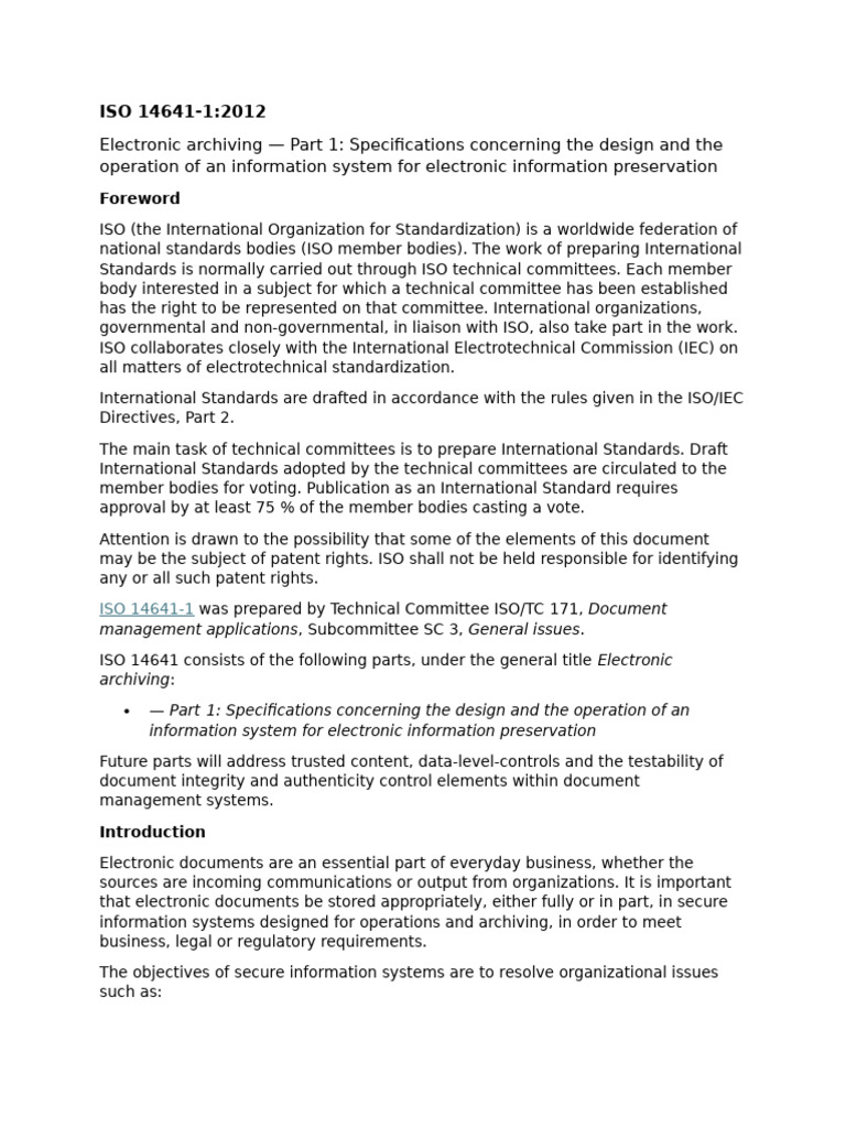 ISO 14641-1: Electronic Archiving Specs | PDF | International ...