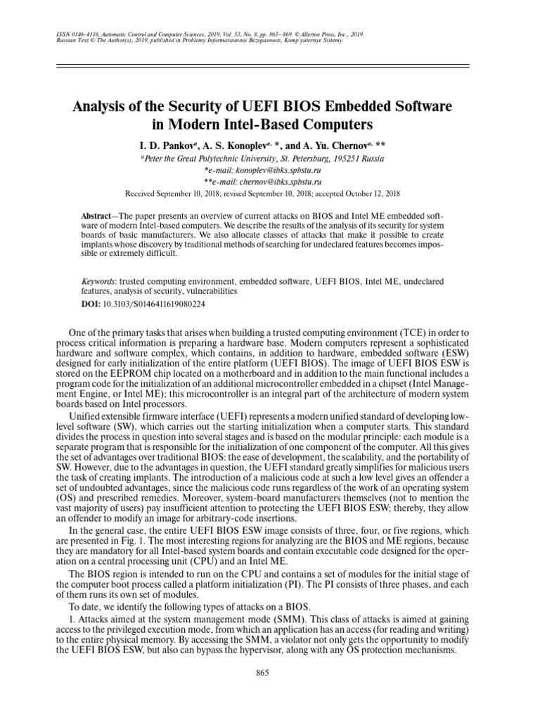 Analysis of The Security of UEFI BIOS Embedded Software | PDF | Bios ...