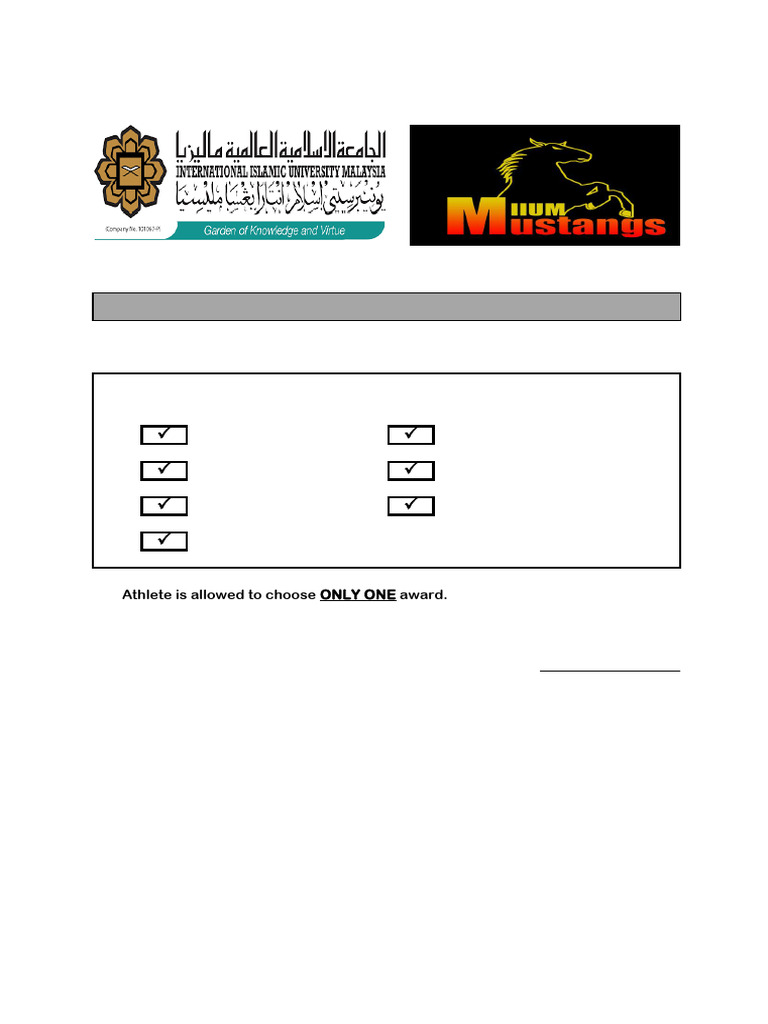 IIUM Mustangs Sports Award Form | PDF