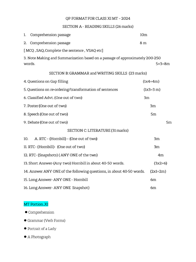 MT QP Format Portion | PDF