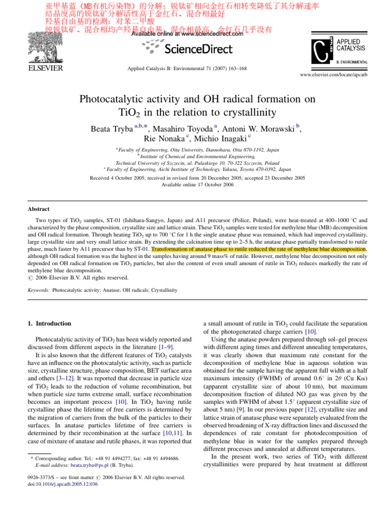 ACB 2007 Photocatalytic Activity and OH Radical Formation On TiO2 in The Relation To ...