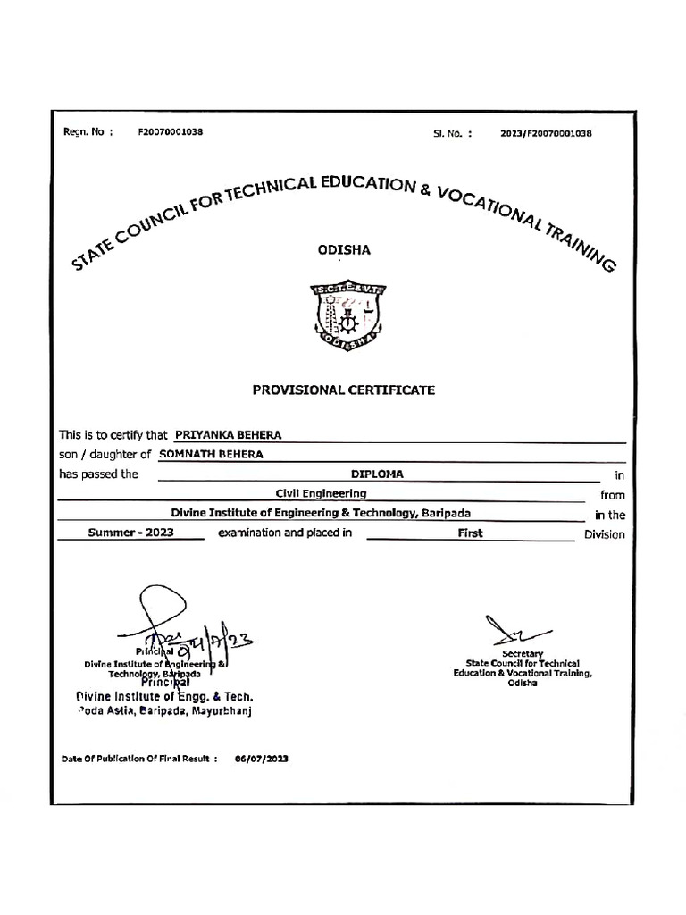 Priyanka Behera Diploma | PDF