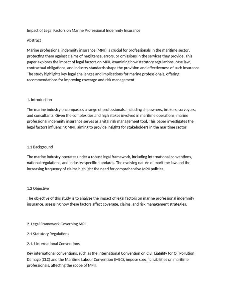 Impact of Legal Factors On Marine Professional Indemnity Insurnce LRP ...