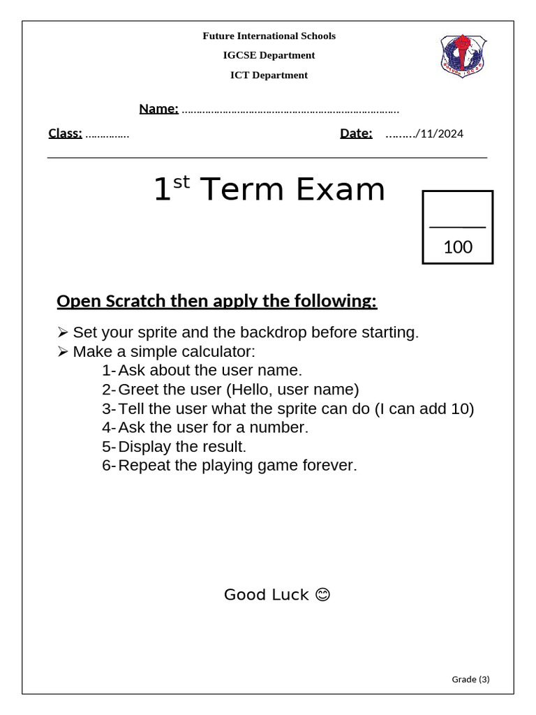 Grade 3 -1st term Exam | PDF