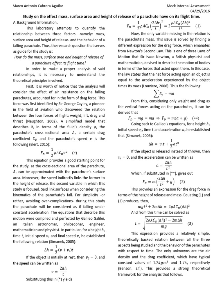 IB Physics HL Mock Internal Assessment S | PDF | Force | Mass