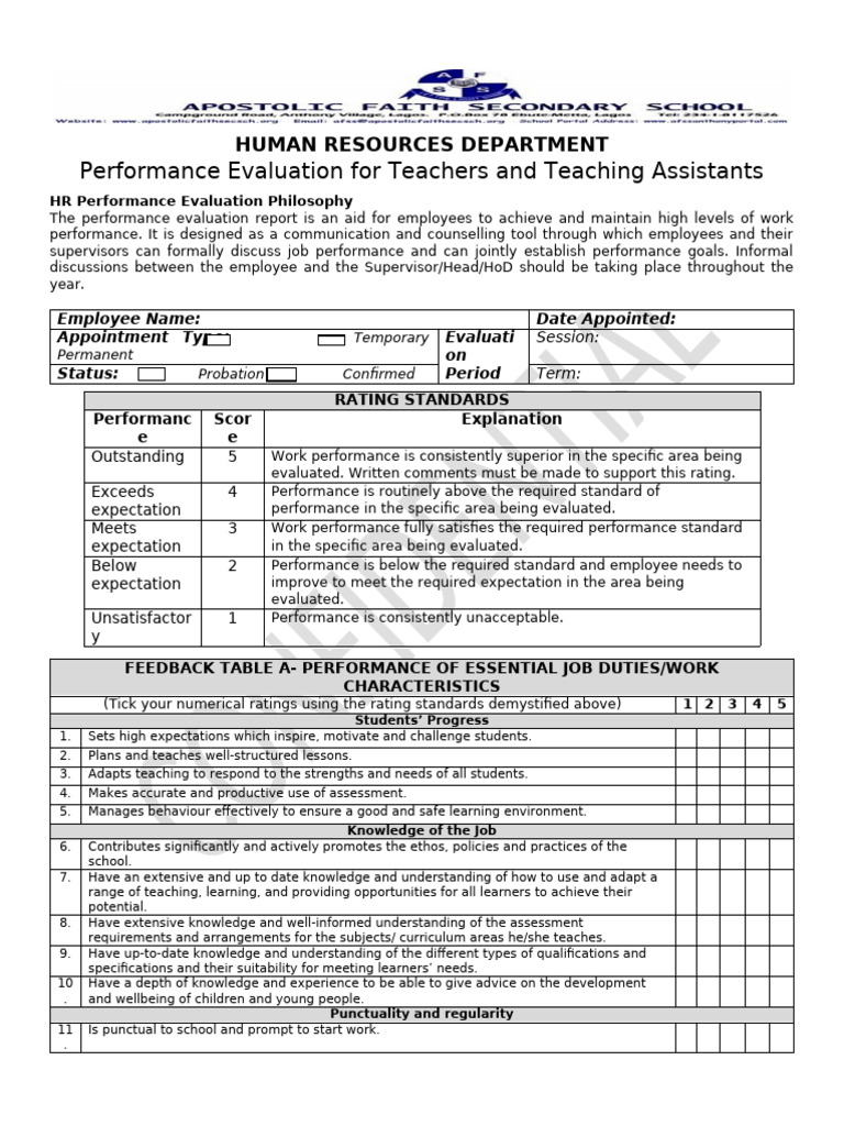 Evaluation For Teachers and HOD | PDF | Performance Appraisal | Learning