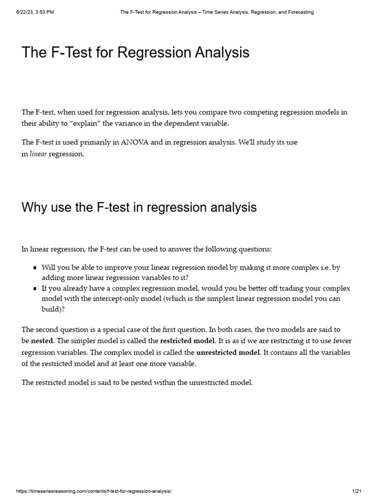 The F-Test For Regression Analysis - Time Series Analysis, Regression ...