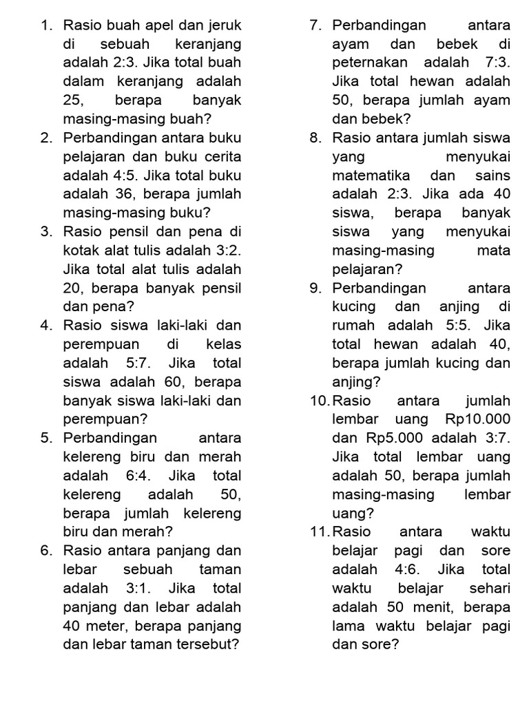 Latihan Soal 4 Rasio | PDF | Seni & Disiplin Bahasa | Metode & Bahan Ajar